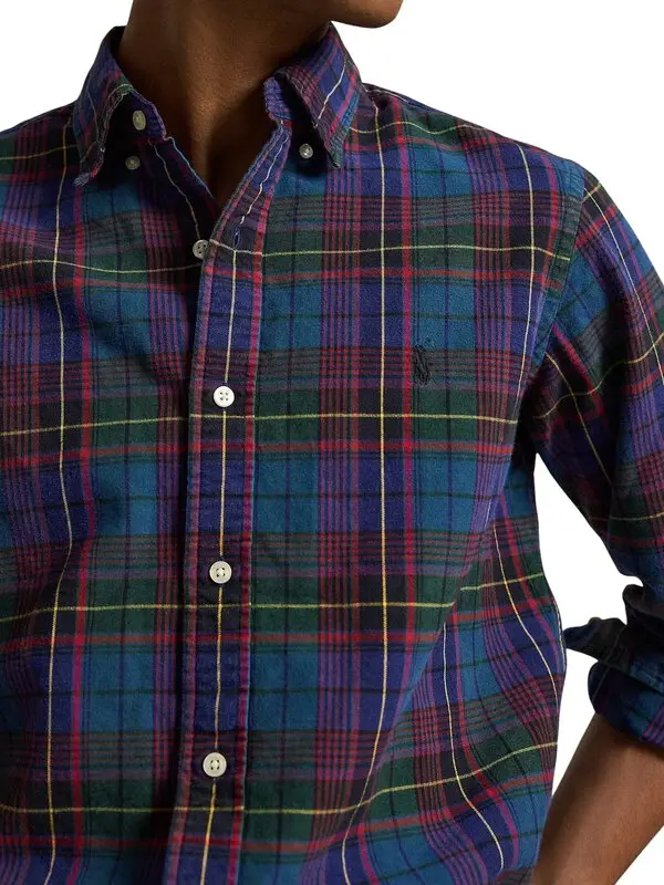 Polo Ralph Lauren Custom Fit Plaid Brushed Oxford Shirt - Green