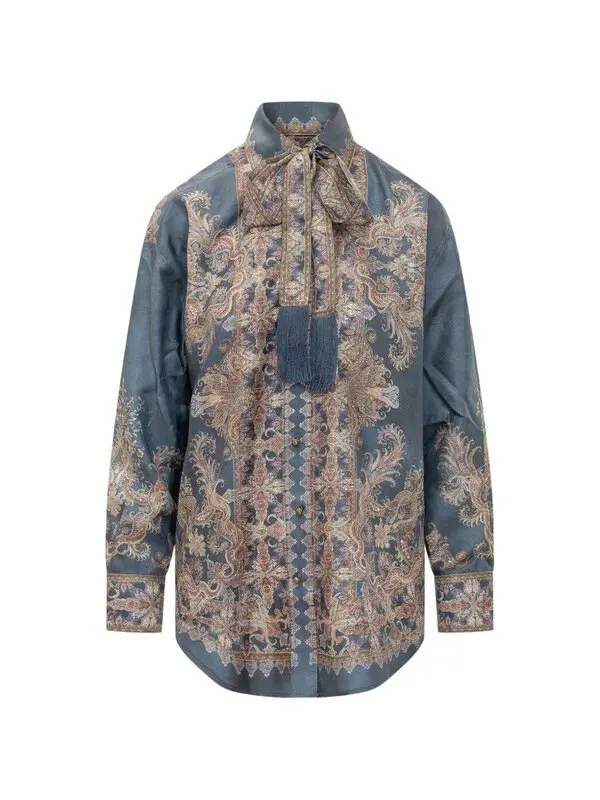 Zimmermann Valiant Printed Silk Shirt - Blue