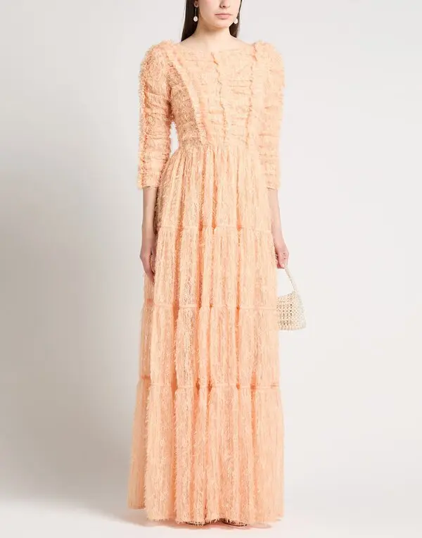 Elisabetta Franchi Maxi Dress Apricot Size Polyester, Polyamide