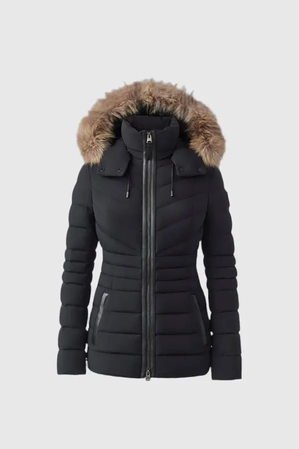 Mackage Patsy-fz Manteau Agile 360 En Duvet Avec Col En Fourrure Naturelle - Black