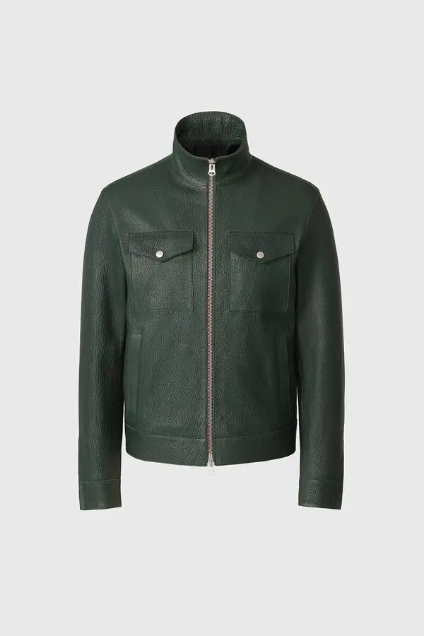 Mackage Otto-pb Pebble Leather Jacket - Evergreen