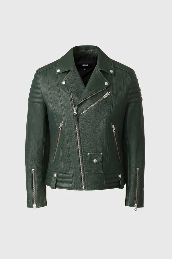 Mackage Kenneth-pb Leather Moto Jacket - Evergreen