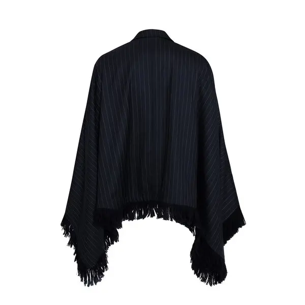 AYA DESIGN Fringed Pinstripe Tailored Poncho - Black