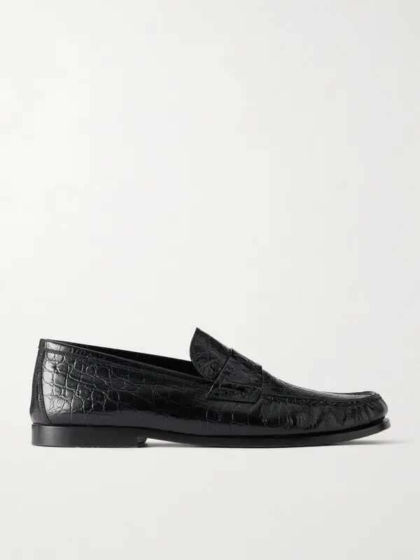 TOTEME Croc-effect Leather Loafers - Black