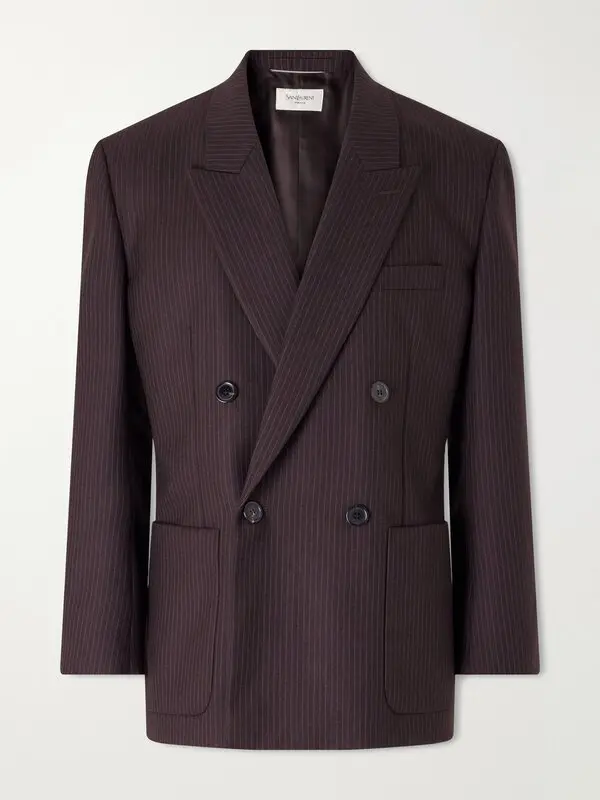 Saint Laurent Double-breasted Pinstriped Wool-blend Suit Jacket - Brown