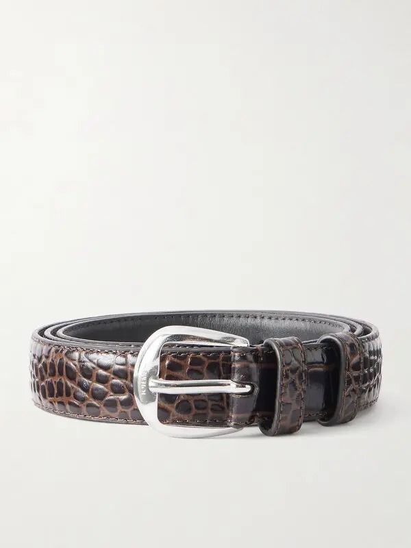 TOTEME 2.5cm Croc-effect Leather Belt - Brown