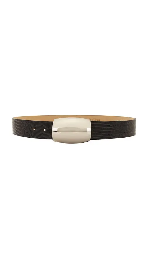 L'Agence Milou Domed Belt In Black - Black Lizard Embossed