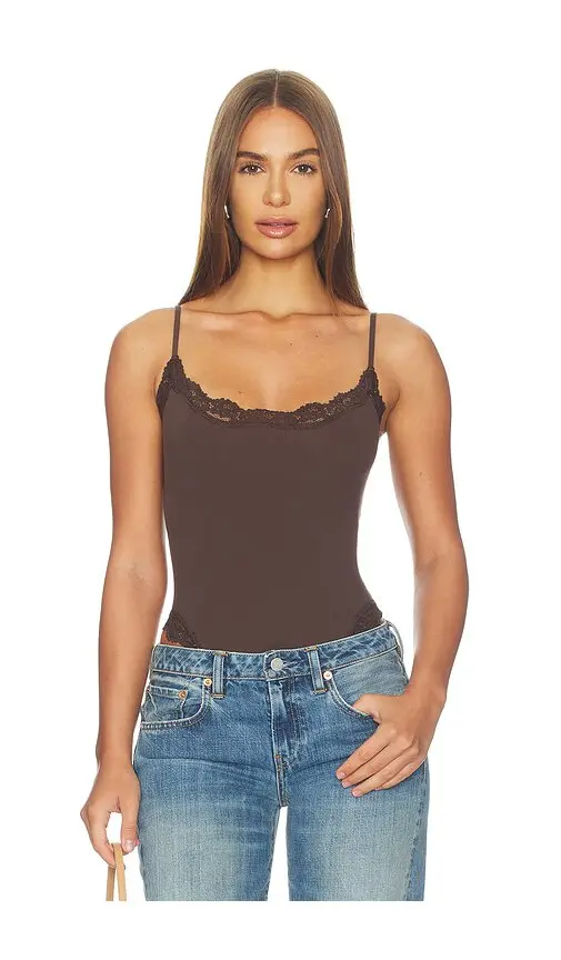 SKIMS Fits Everybody Lace Cami Bodysuit In Brown - Espresso