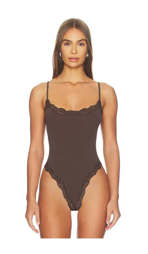 SKIMS Fits Everybody Lace Cami Bodysuit In Brown