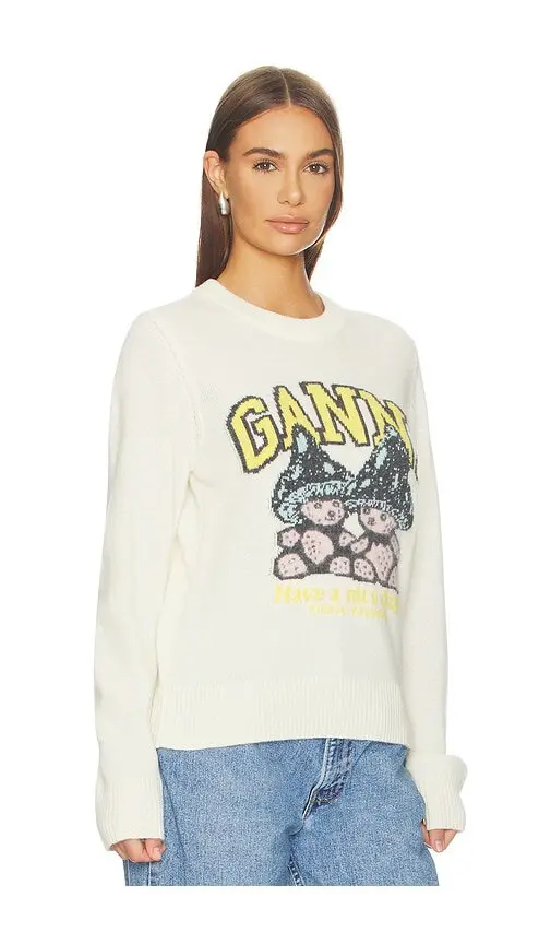 GANNI Mushroom Teddy Wool Sweater In Cream