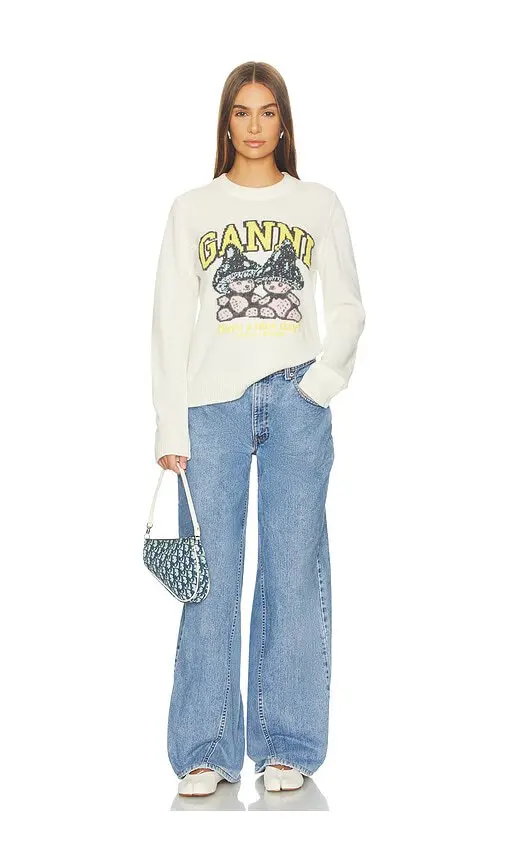 GANNI Mushroom Teddy Wool Sweater In Cream