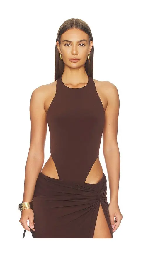 Andamane Fonda Halter Bodysuit In Chocolate