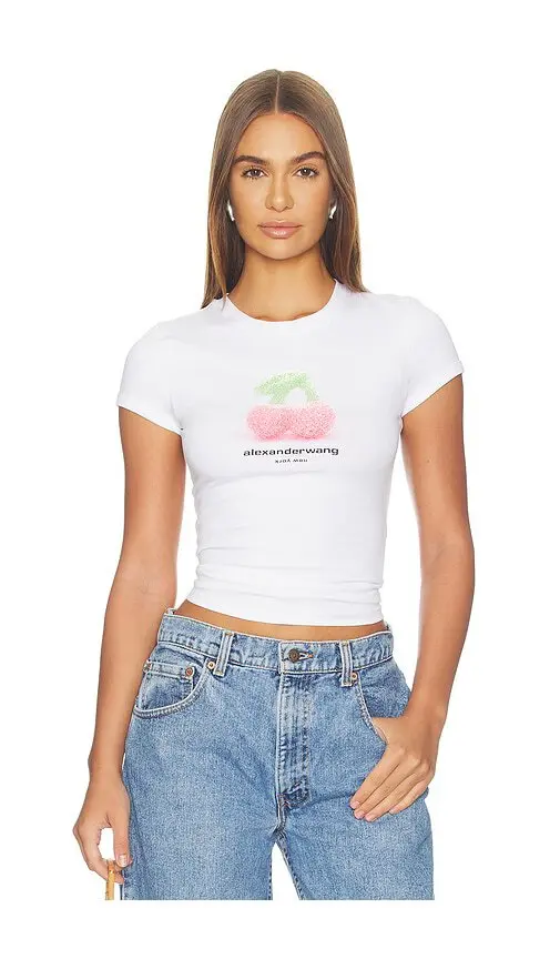 Alexander Wang Fitted Ringer Tee With Cherry Graphic - White