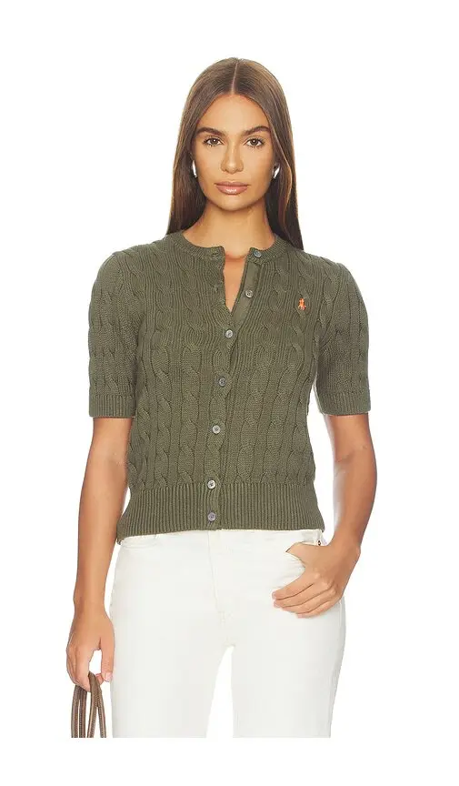 Polo Ralph Lauren Short Sleeve Crew Neck Cardigan In Olive - Dense Olive