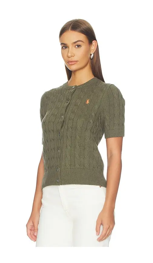 Polo Ralph Lauren Short Sleeve Crew Neck Cardigan In Olive