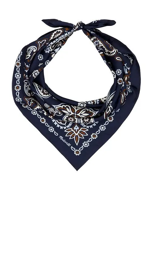 Madewell Medium Silk Bandana In Petit Flower Deep Indigo - Navy