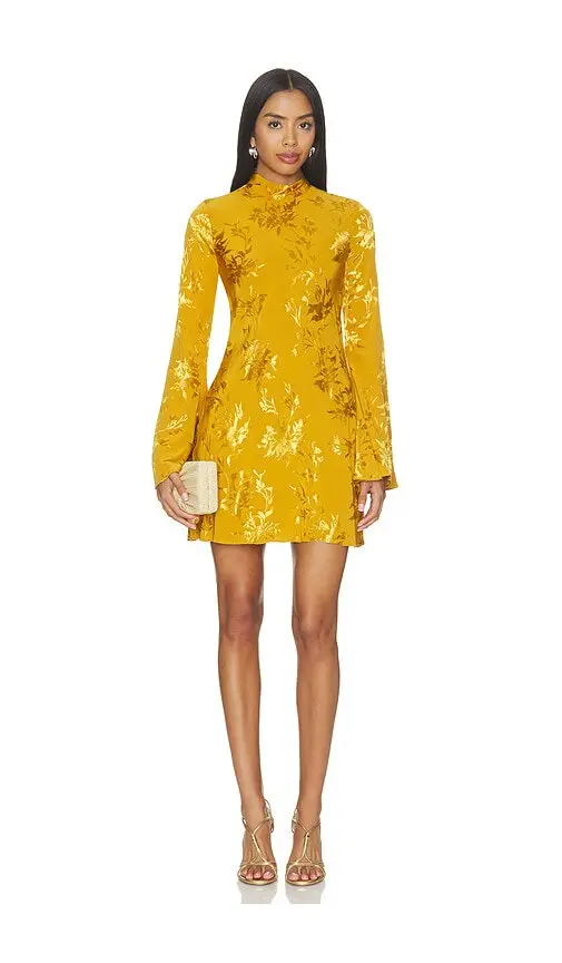 Hemant & Nandita Biased Mini Dress With Mock Neck In Metallic - Gold