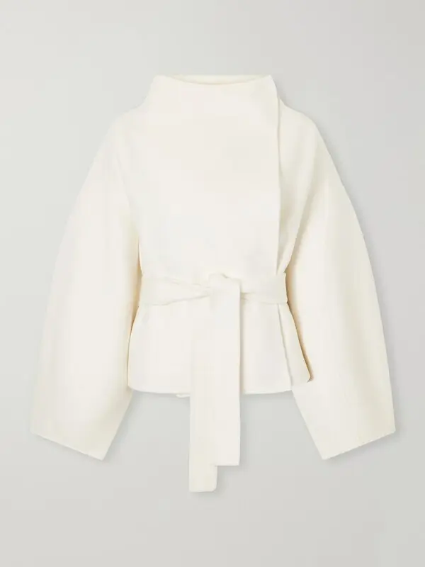 THE FRANKIE SHOP Onelle Belted Wool-blend Short Coat - White