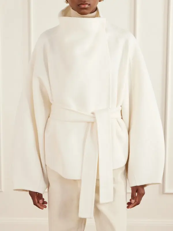 THE FRANKIE SHOP Onelle Belted Wool-blend Short Coat - White