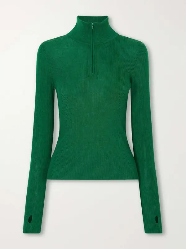 THE FRANKIE SHOP Ribbed Half-zip Wool And Silk-blend Sweater
