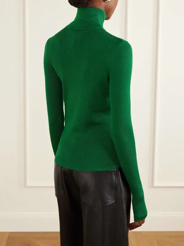 THE FRANKIE SHOP Ribbed Half-zip Wool And Silk-blend Sweater
