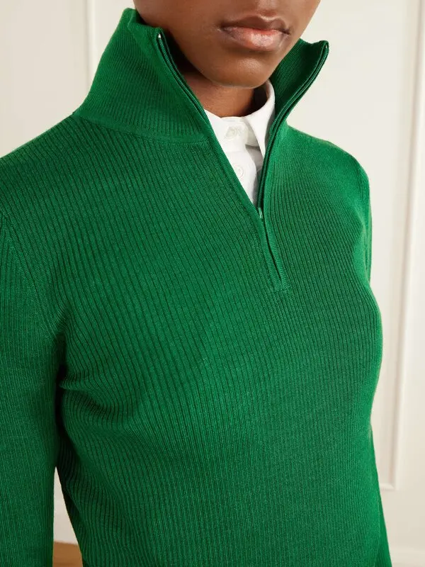 THE FRANKIE SHOP Ribbed Half-zip Wool And Silk-blend Sweater