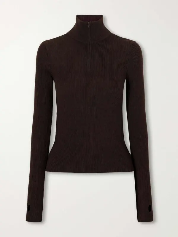 THE FRANKIE SHOP Sade Ribbed Wool And Silk-blend Half-zip Sweater