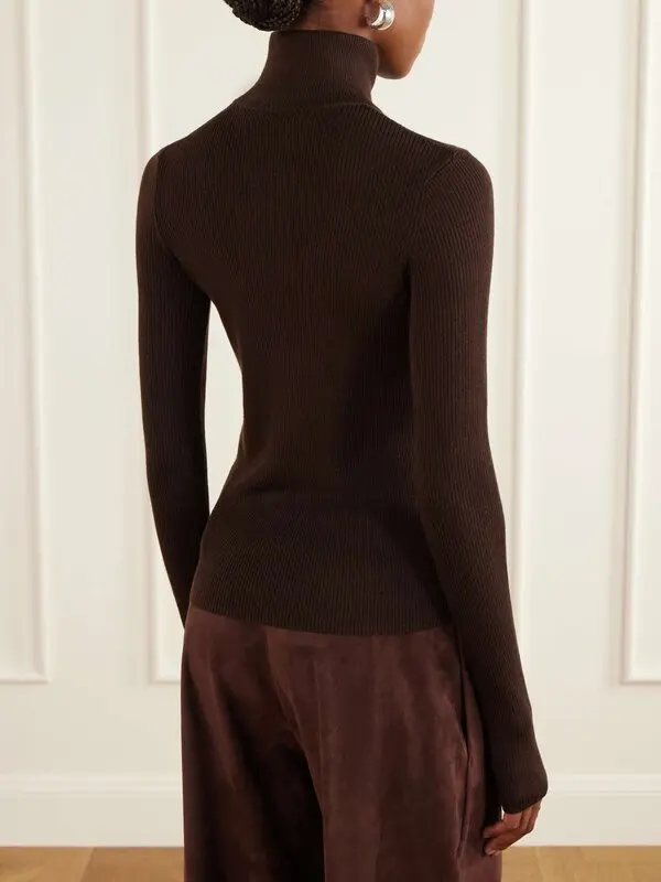THE FRANKIE SHOP Sade Ribbed Wool And Silk-blend Half-zip Sweater