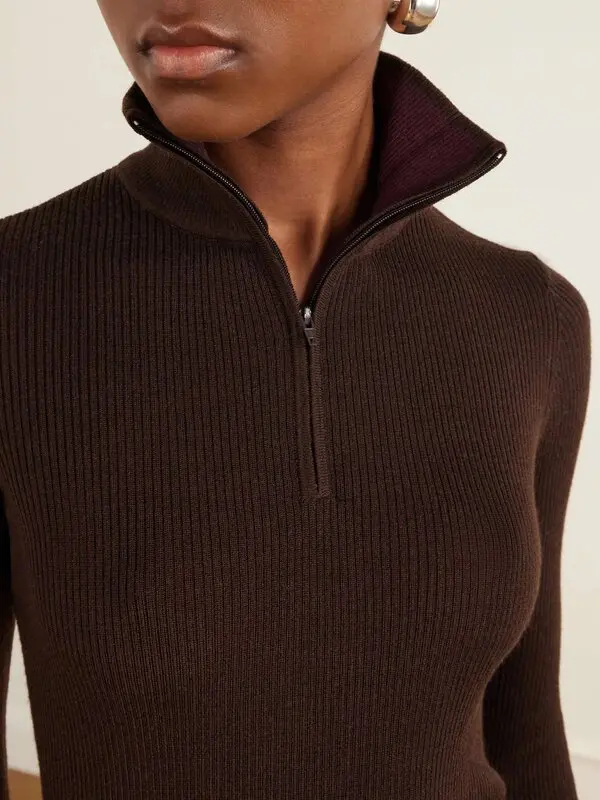 THE FRANKIE SHOP Sade Ribbed Wool And Silk-blend Half-zip Sweater