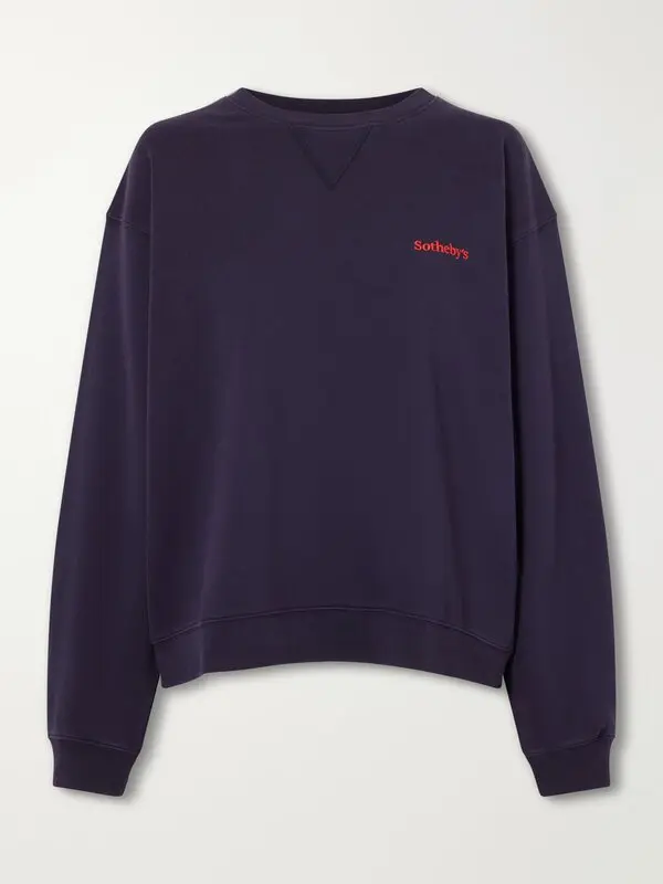 FRAME Logo-embroidered Cotton-jersey Sweatshirt - Blue