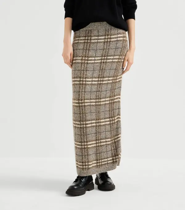 Brunello Cucinelli Check Sparkling Skirt