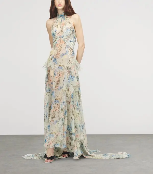 Alexander McQueen Silk Floral Maxi Dress - Green