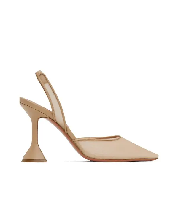 Amina Muaddi Holli Mesh Sling 95 Heels - Beige
