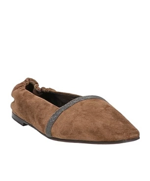 Brunello Cucinelli Square Toe Suede Ballet Flats