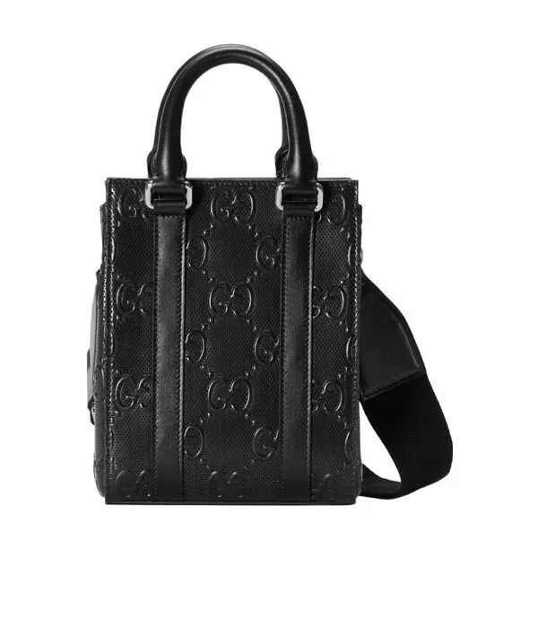 Gucci Gg-embossed Mini Leather Tote Bag - Black