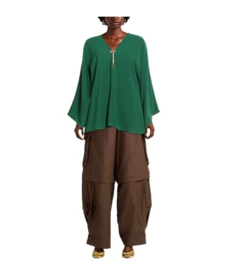 Max Mara Long Sleeve Crepe Shirt With Brooch Detail