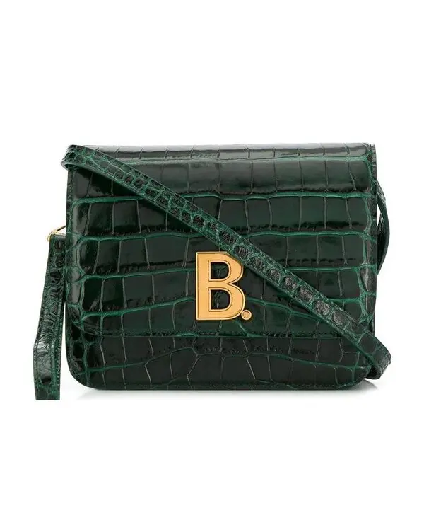 Balenciaga Logo Plaque Crocodile Effect Crossbody Bag - Green