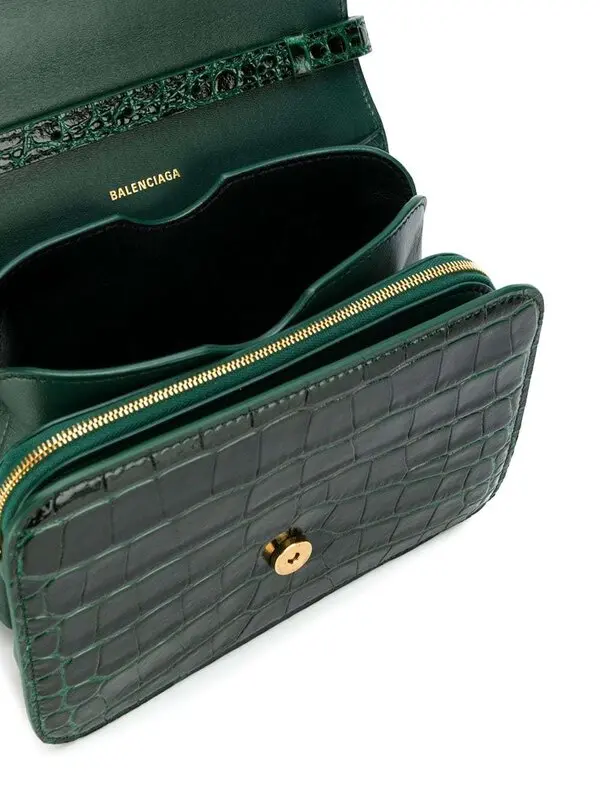 Balenciaga Logo Plaque Crocodile Effect Crossbody Bag