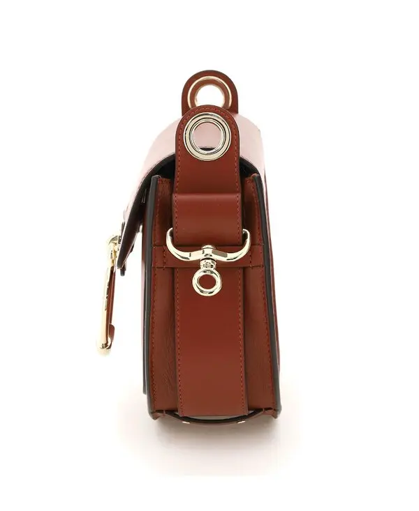 Chloé Tess Logo Embossed Ring Embellished Shoulder Bag - Brown