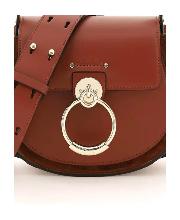 Chloé Tess Logo Embossed Ring Embellished Shoulder Bag - Brown