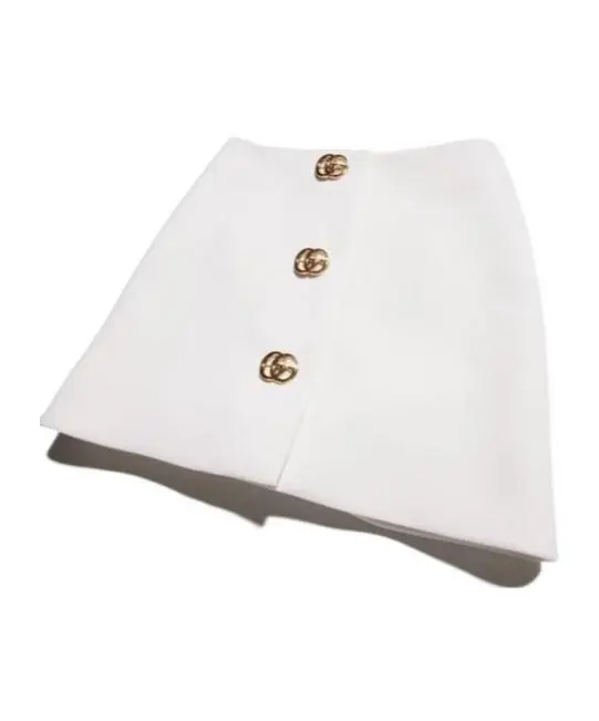 Gucci Double G Button Crêpe Skirt - White