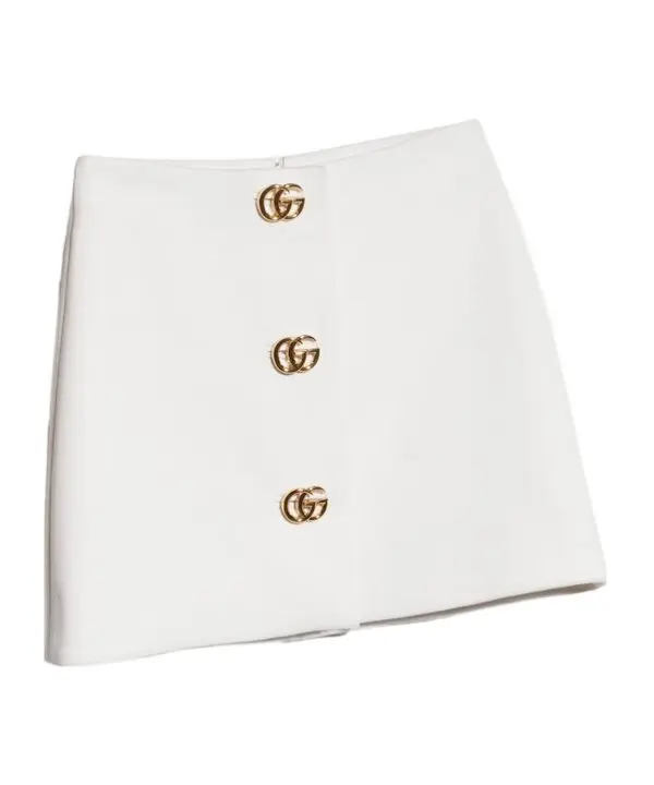 Gucci Double G Button Crêpe Skirt - White