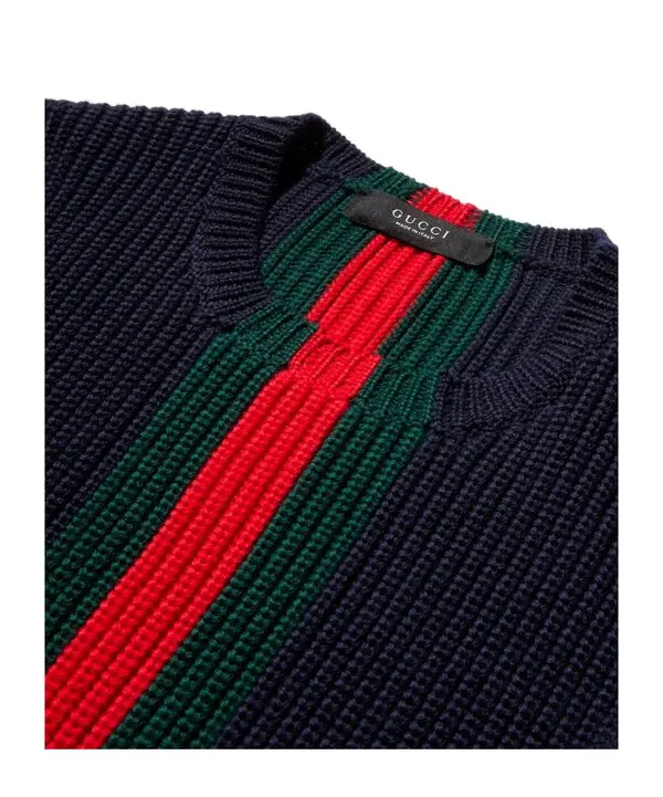 Gucci Fine Rib Sweater With Web - Dark Blue