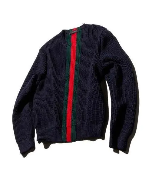 Gucci Fine Rib Wool Sweater With Web Detail - Dark Blue
