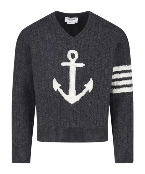 Thom Browne Anchor Intarsia Knitted Sweater - Dark Grey