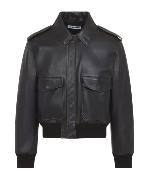 JIL SANDER Long-sleeve Leather Jacket With A Shirt Collar