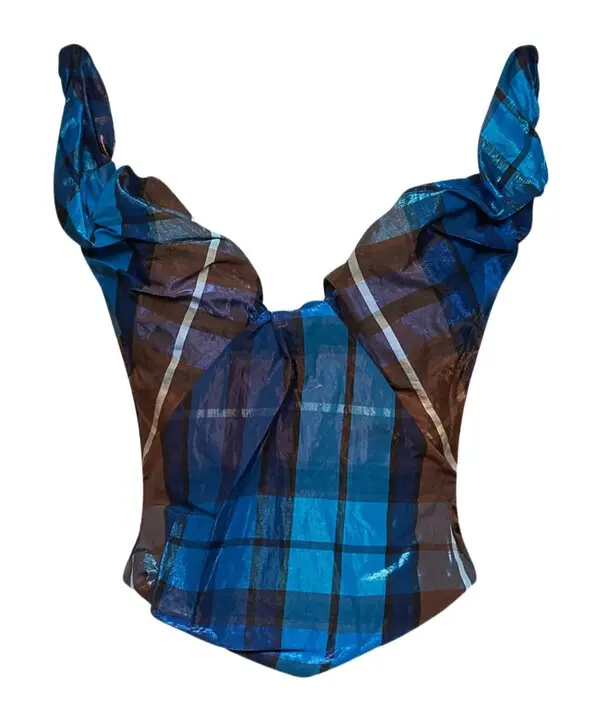 VIVIENNE WESTWOOD Metallic Sheen Plaid Corset Top - Bluebrown
