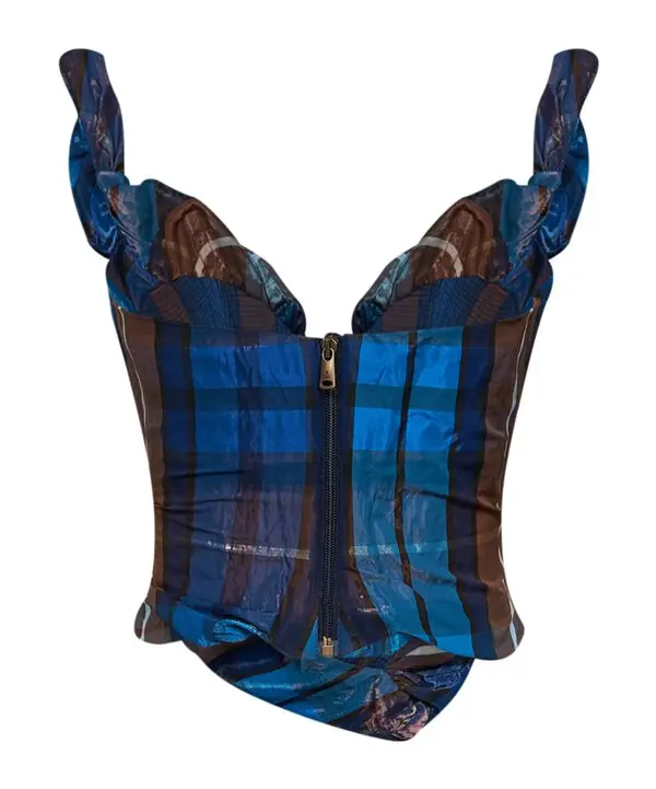 VIVIENNE WESTWOOD Metallic Sheen Plaid Corset Top - Bluebrown