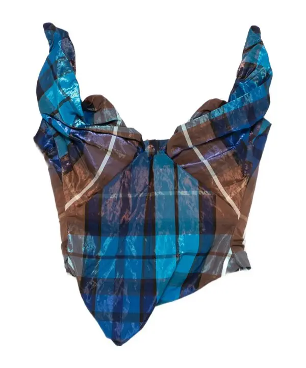 VIVIENNE WESTWOOD Metallic Sheen Plaid Corset Top - Bluebrown