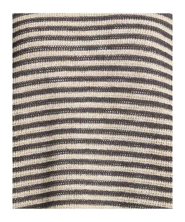 Brunello Cucinelli Striped Metallic Shortsleeve Knit Sweater